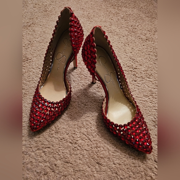 Jessica Simpson | Shoes | Jessica Simpson Jeweled Red Heels | Poshmark